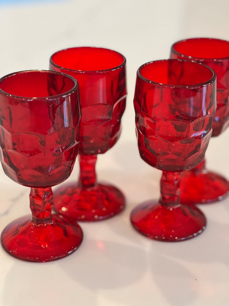Vintage Viking Glass Georgian Ruby Red, Set of 4 Goblets,mcm,vintage ...