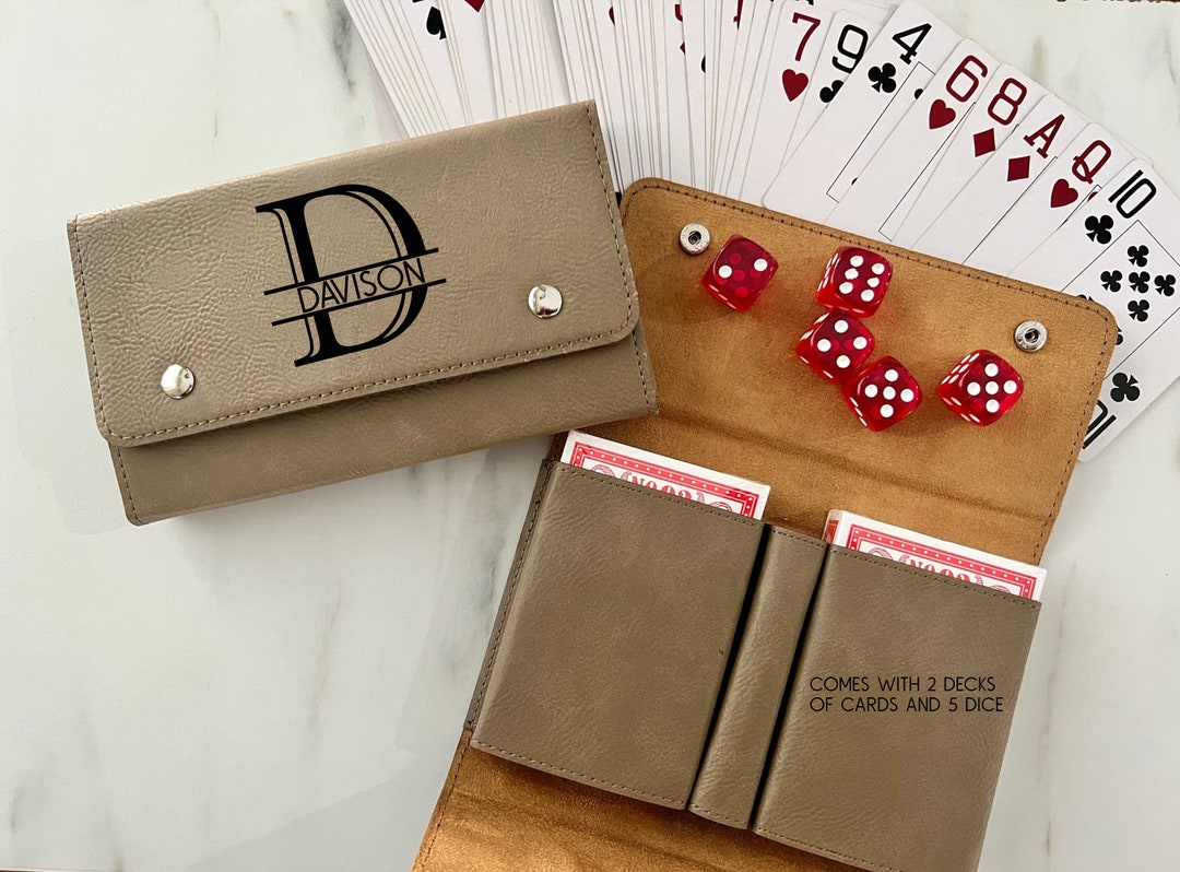Personalized Deck of Card and Dice Holder, Dice Set, 2 Sets of Cards ...