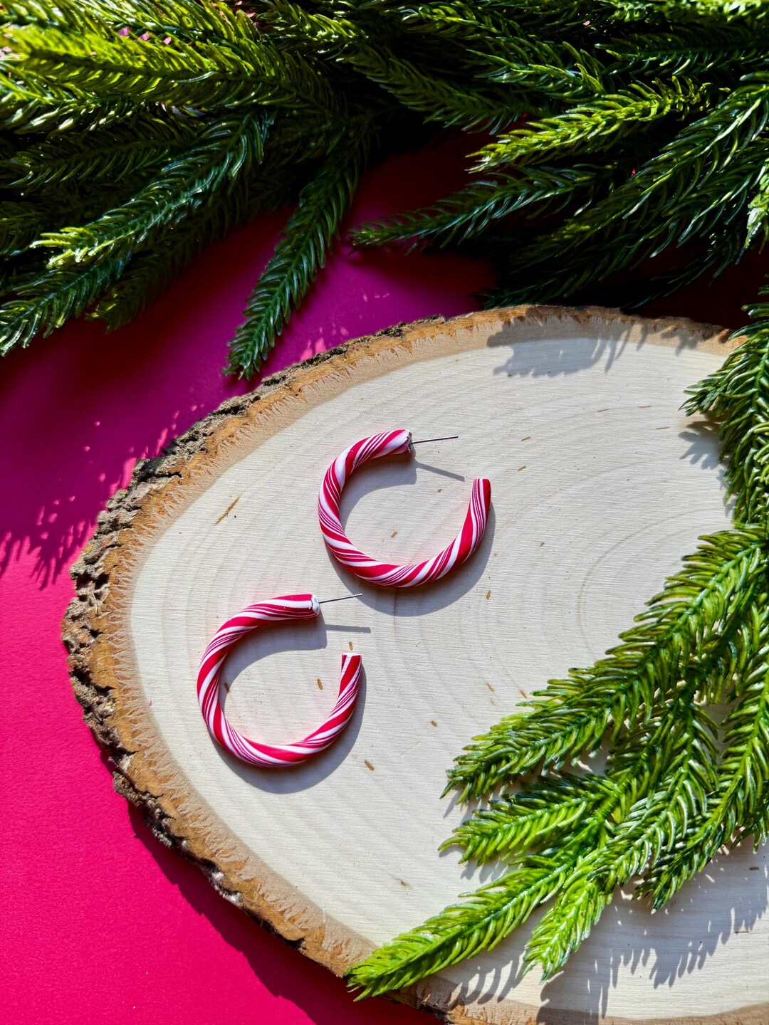 Candy Cane Hoop Earrings Handmade Polymer Clay Christmas - Etsy