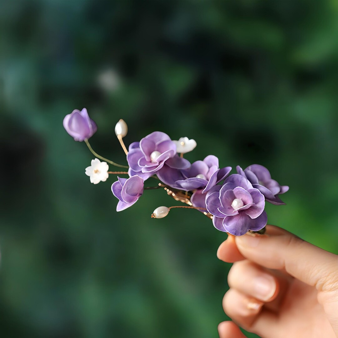 Purple Flower Updo Hair Clip – Handmade Classic Floral Barrette ...
