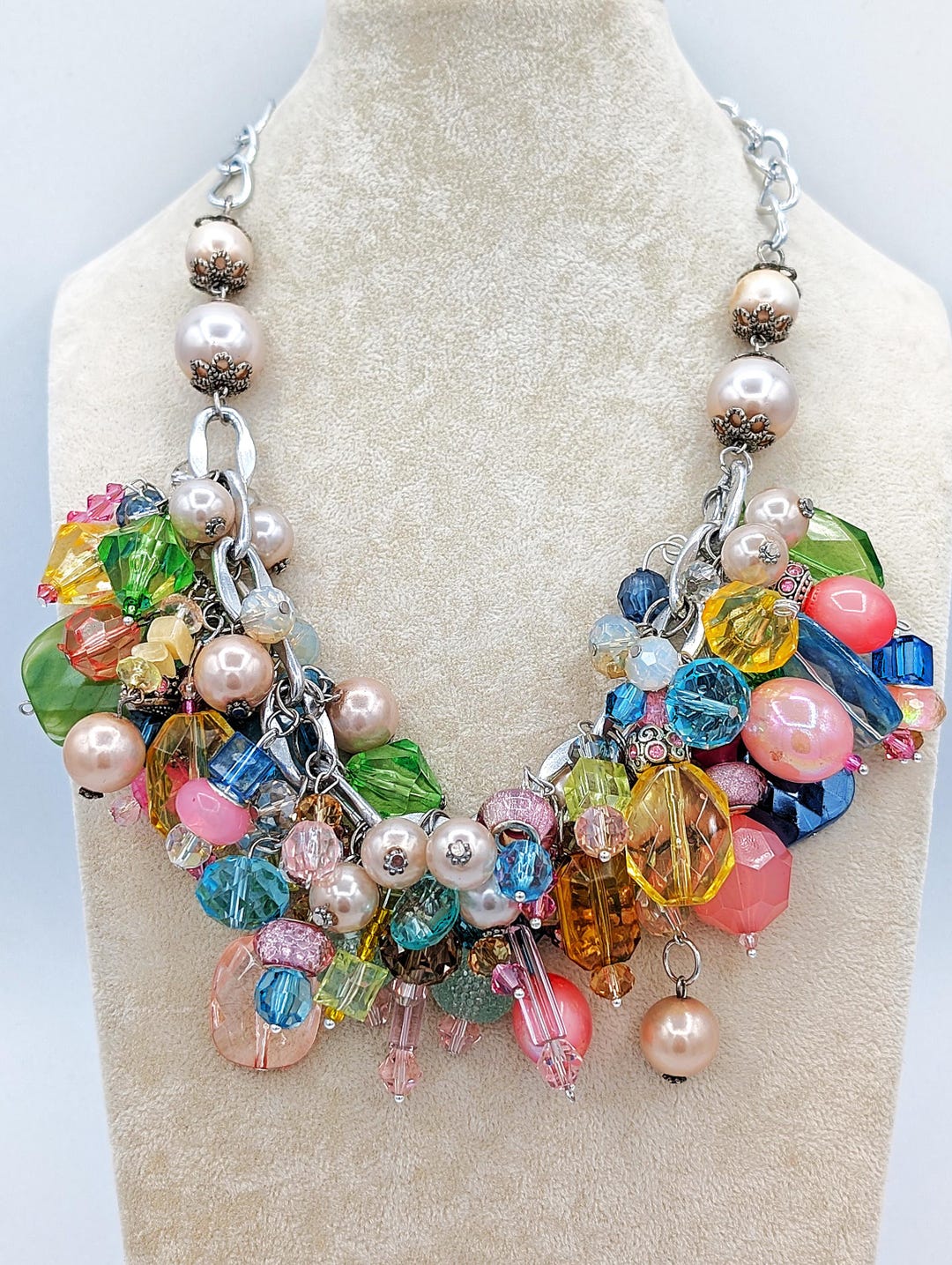 Beaded Cluster Statement Necklace - Multi Colored Birthday Queen ...