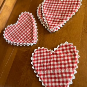 Heart Shaped Red Gingham Coasters, Gingham and Denim Repurposed, Retro Style Coasters - Etsy