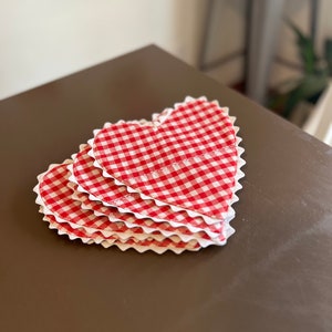 Heart Shaped Red Gingham Coasters, Gingham and Denim Repurposed, Retro Style Coasters - Etsy