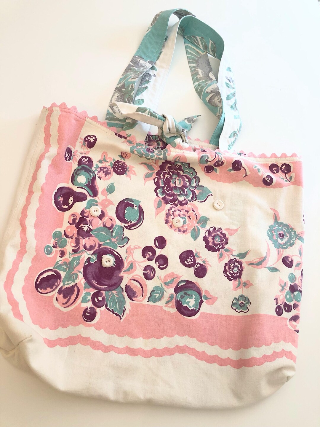Repurposed Vintage Tablecloth Tote Bag, Floral Shoulder Bag - Etsy