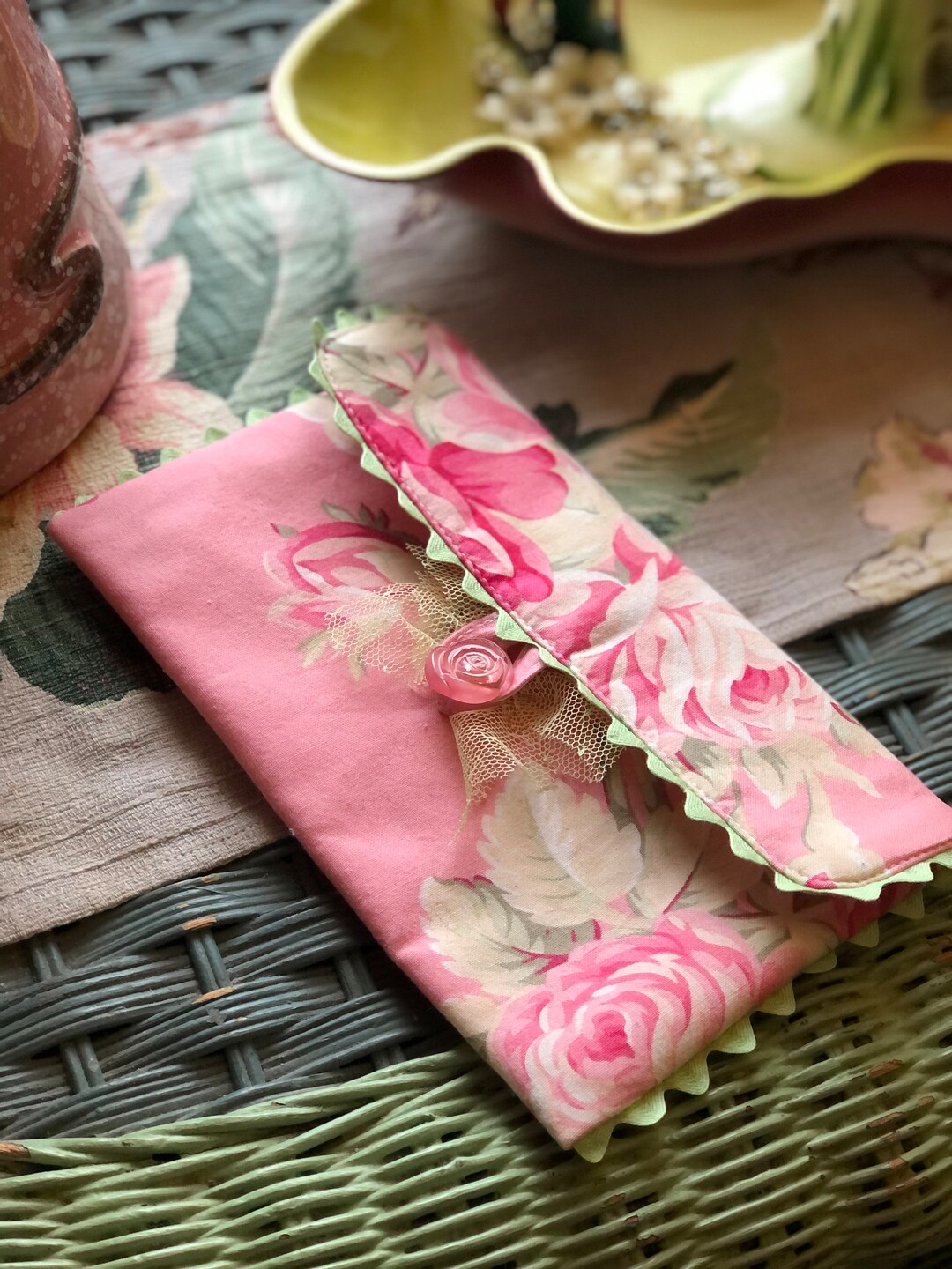 Pink Floral Fold Over Pouch, Handmade Pouch - Etsy