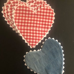 Heart Shaped Red Gingham Coasters, Gingham and Denim Repurposed, Retro Style Coasters - Etsy