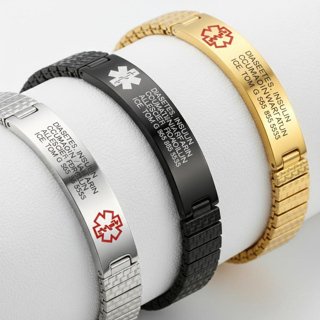 Custom Medical Alert Bracelet for Men,personalized Engraved Medical ...