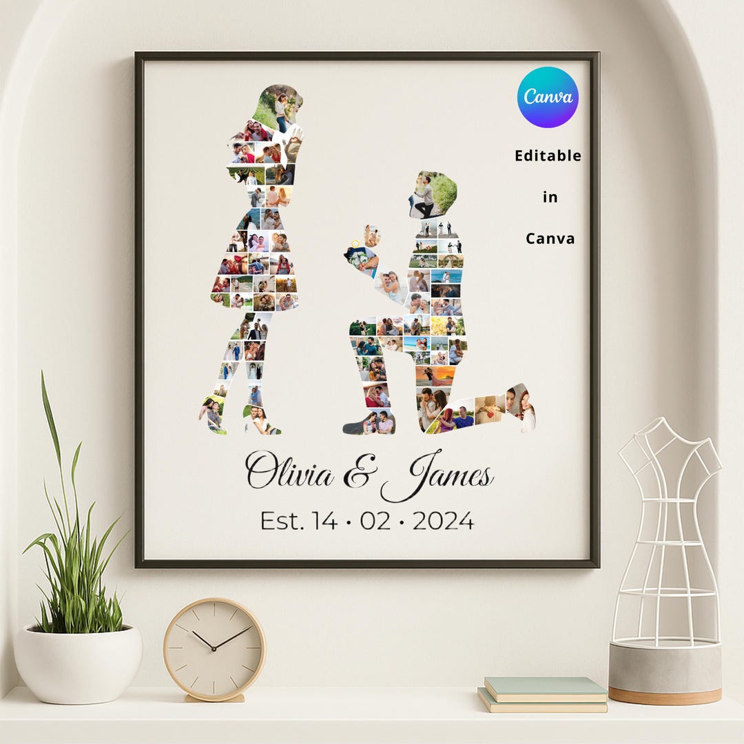 Editable Proposal Collage Frame Template | Romantic Photo Wall Art ...