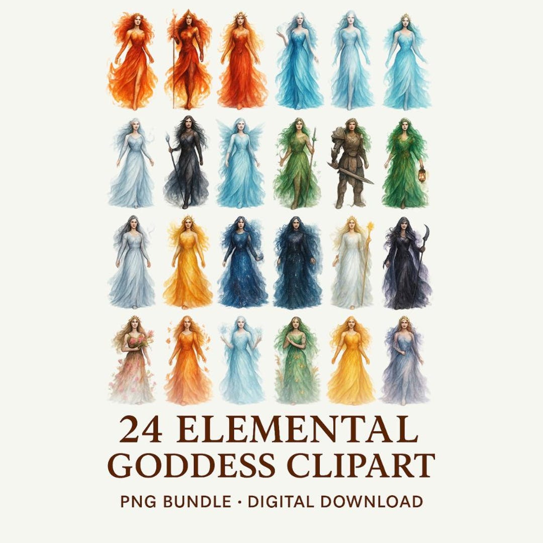 24 Elemental Goddess Clipart | Fantasy Woman PNG Bundle | Full Body ...