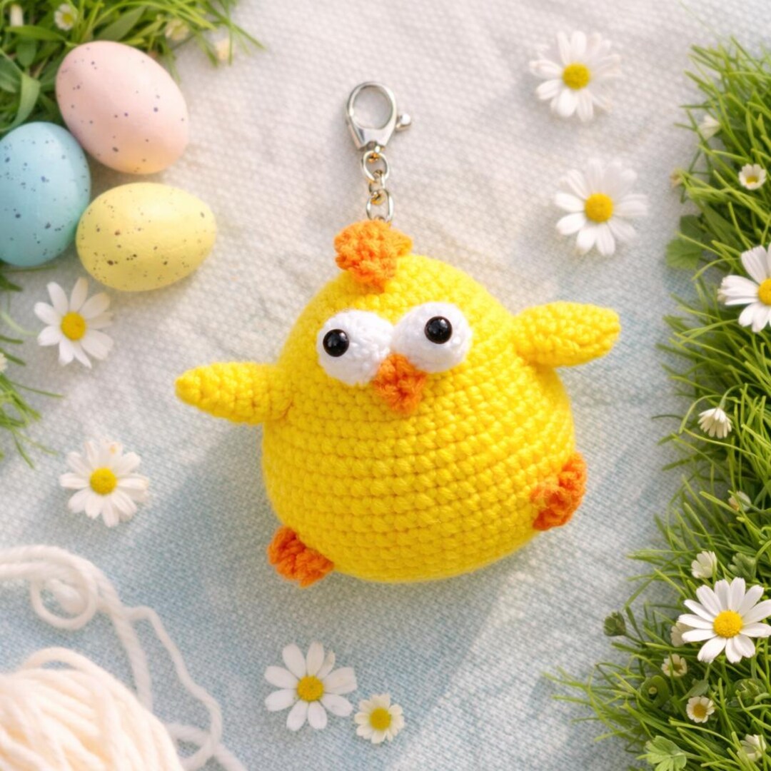 Porte-clés poussin au crochet, peluche poussin jaune Amigurumi fait ...