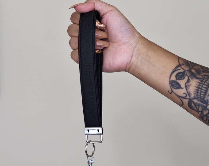 Black Vinyl Key Fob Wristlet Strap, Silver Hardware With Key Ring and ...
