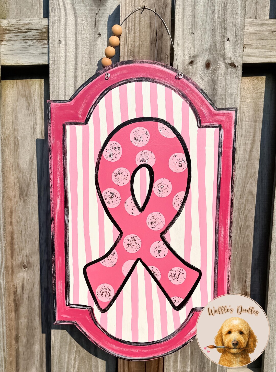 Breast Cancer Awareness Ribbon Door Hanger - Hand Painted Door Wreath ...