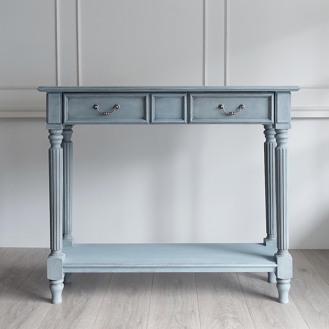 Console Table With Drawers, Blue Console Table, Side Table, Blue Gray ...