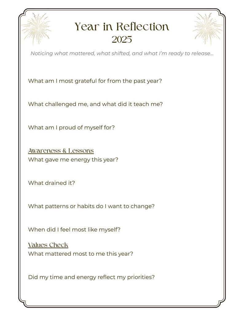New Year Reflection & Reset 2026 Printable | Intentions, Bucket List ...