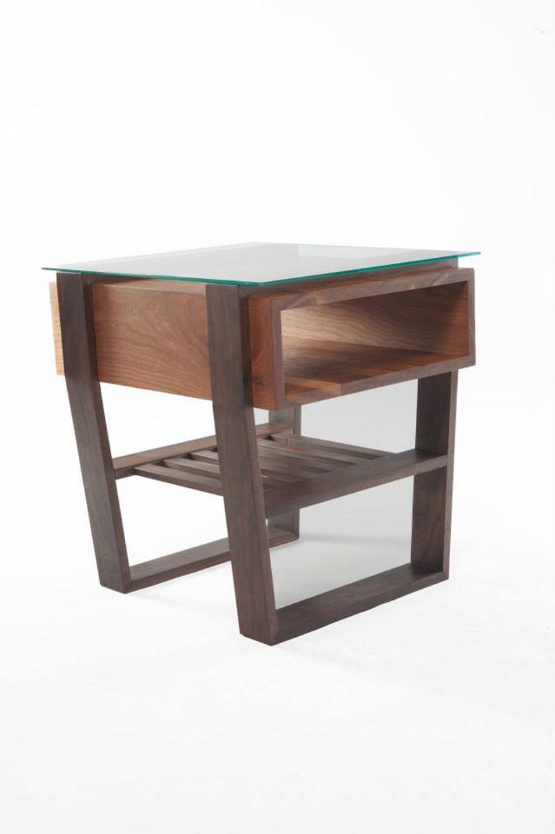 Modern Cherry and Walnut End Table With Glass Top. - Etsy