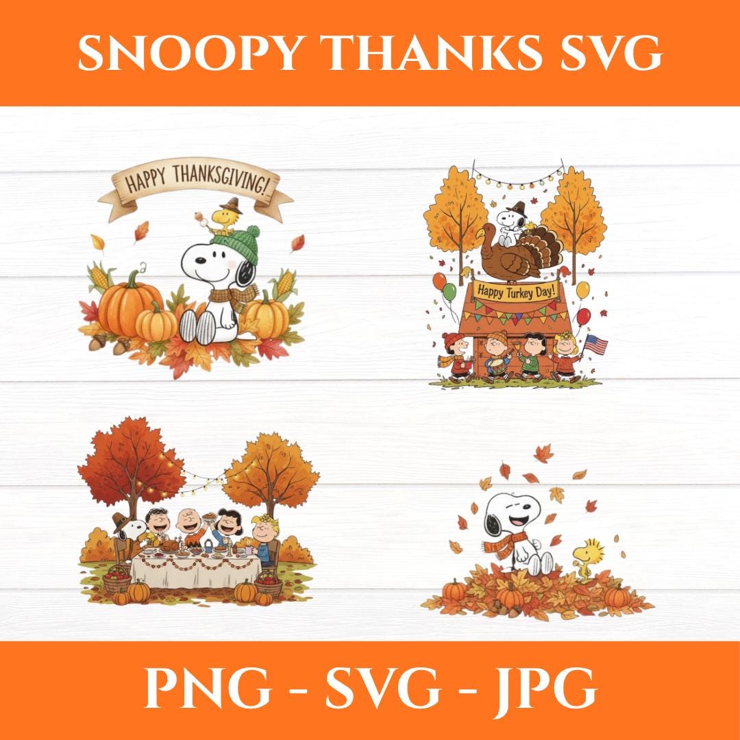 Snoopy Thanksgiving Clipart Bundle | Fall Turkey PNG SVG JPG (digital ...
