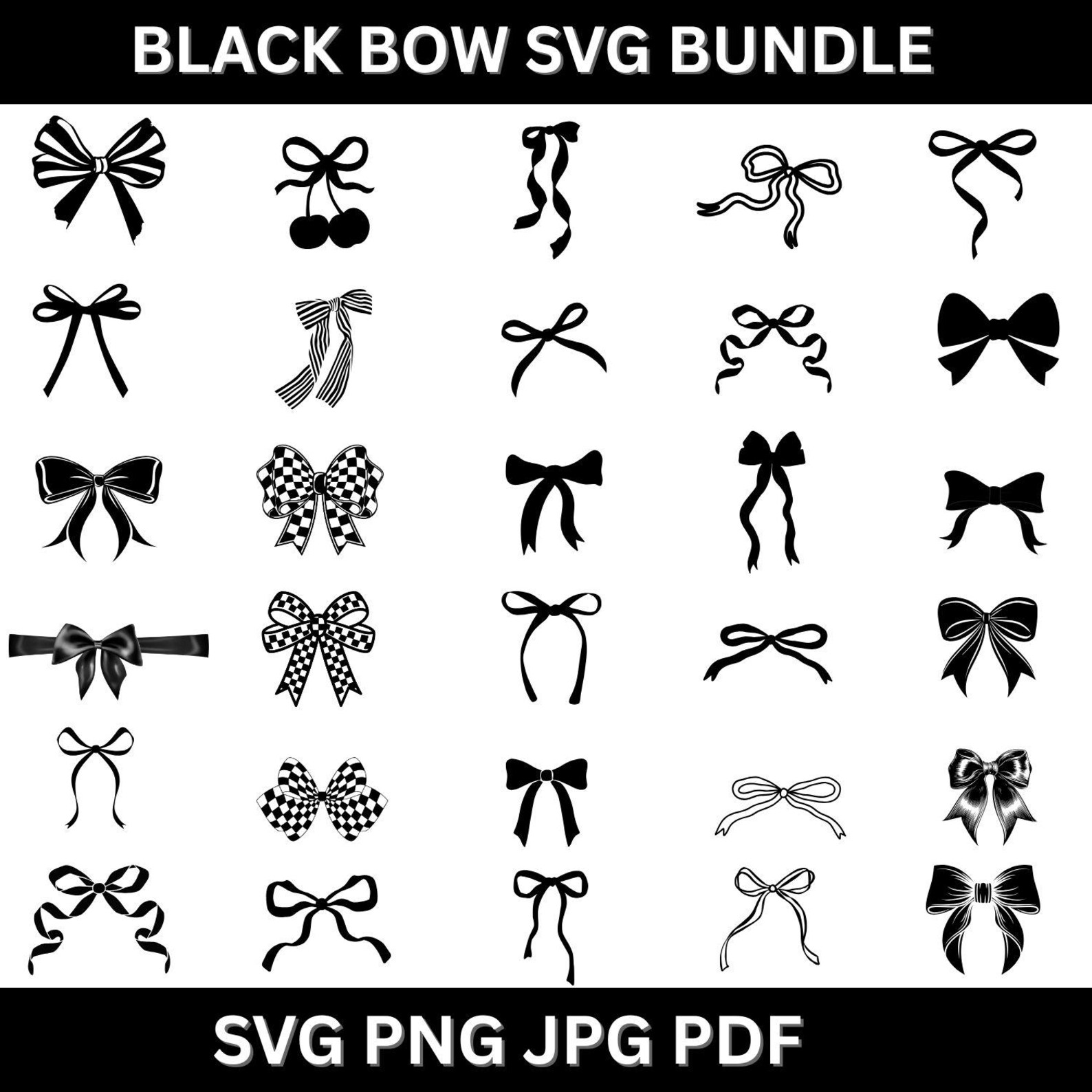Black Bow Svg Bundle, Ribbon Bow Svg, Coquette Bow Svg, Bow Tie Svg ...