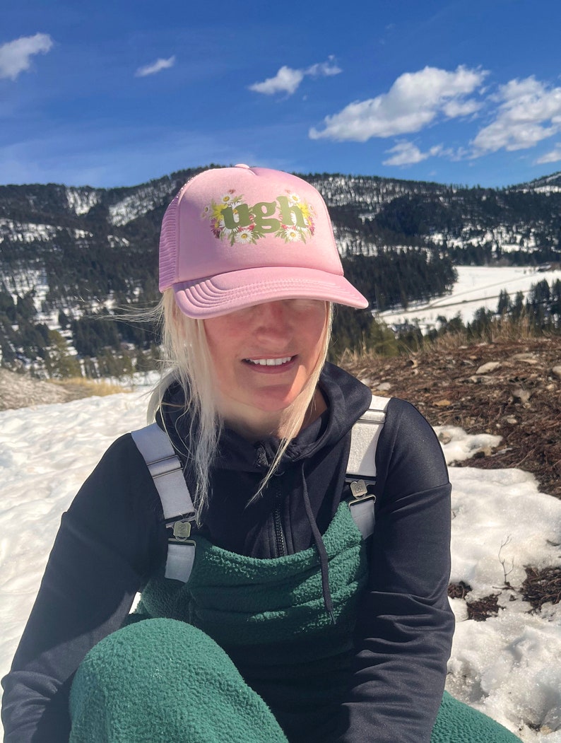 Fun Trucker Hat - Ugh With Daisy Flowers - Funny Mesh Back Pink ...