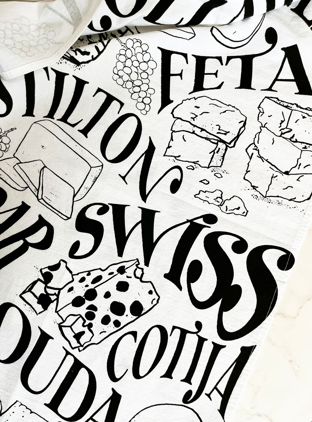 Cheese Illustrations Cotton Kitchen Towel - Charcuterie Accessory ...