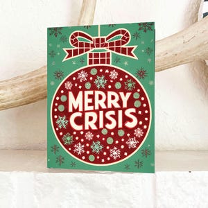 Funny Midcentury Style Christmas Card - Merry Crisis Green and Red ...