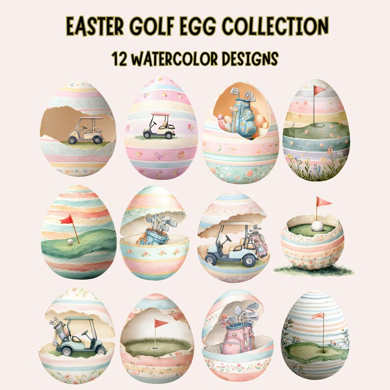 Pastel Golf Easter Egg Clipart, Golf Cart & Green PNG Bundle, Sports ...