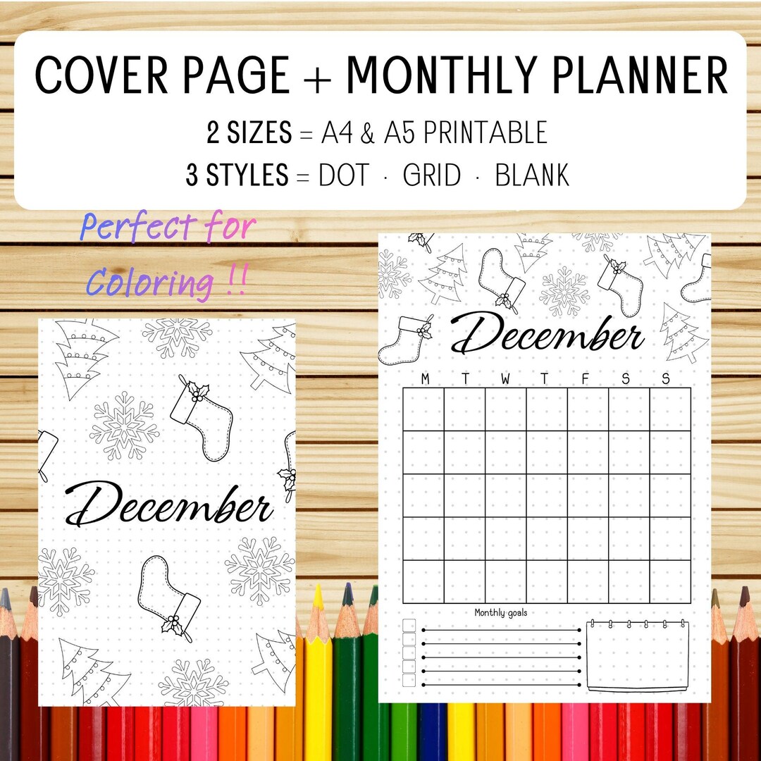 December Monthly Planner, Printable Calendar, Holiday Planning Page, A4 ...