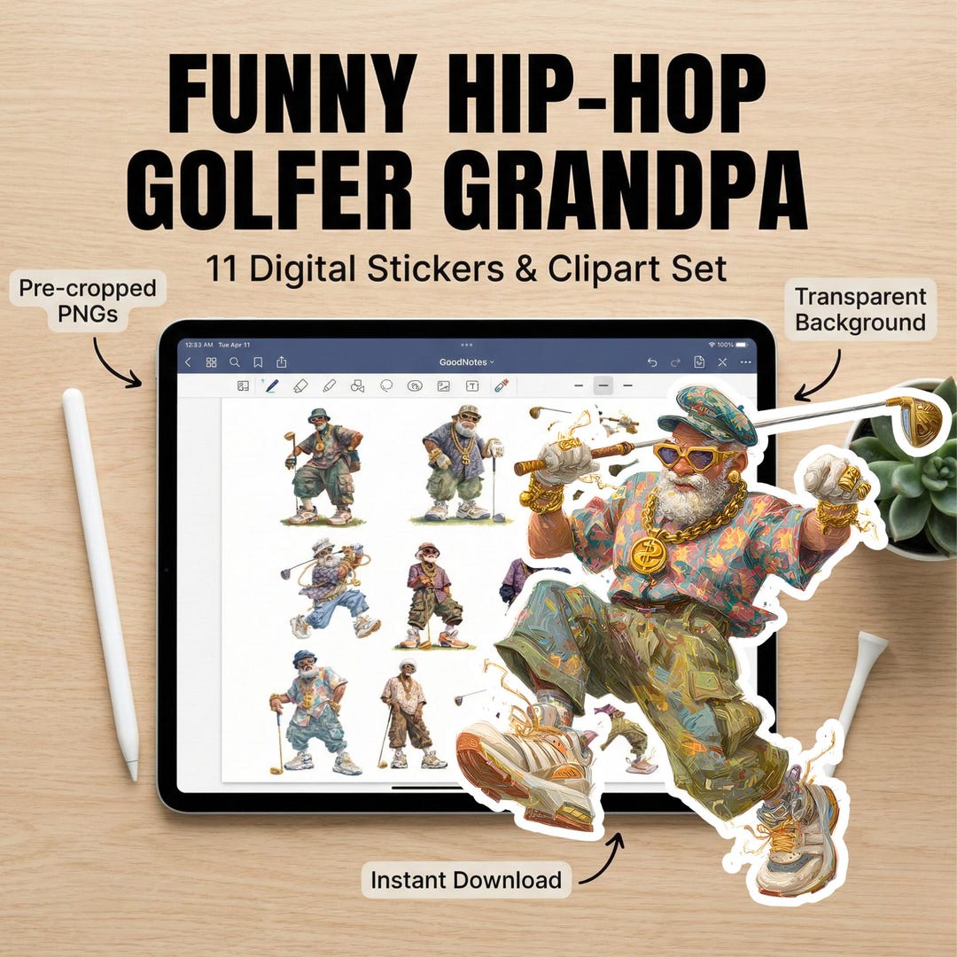 Hip Hop Golfer Grandpa Clipart | Funny Rapper PNG Graphics (digital ...