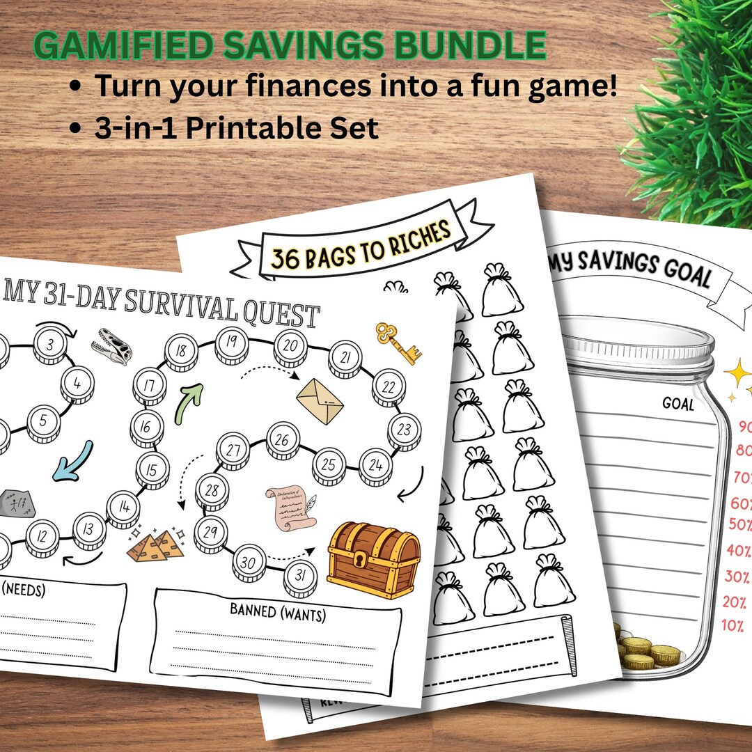 Gamified No Spend Challenge Bundle, ADHD Savings Tracker, Visual Money ...