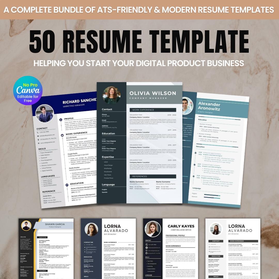 50+ Resume Template Bundle | Ats Friendly Canva Resumes | Editable CV ...