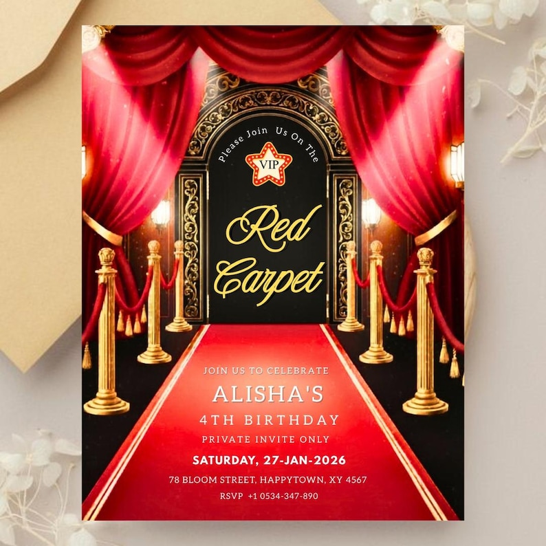 Hollywood Premiere Invitation: Red Carpet Glamour Party (printable) - Etsy