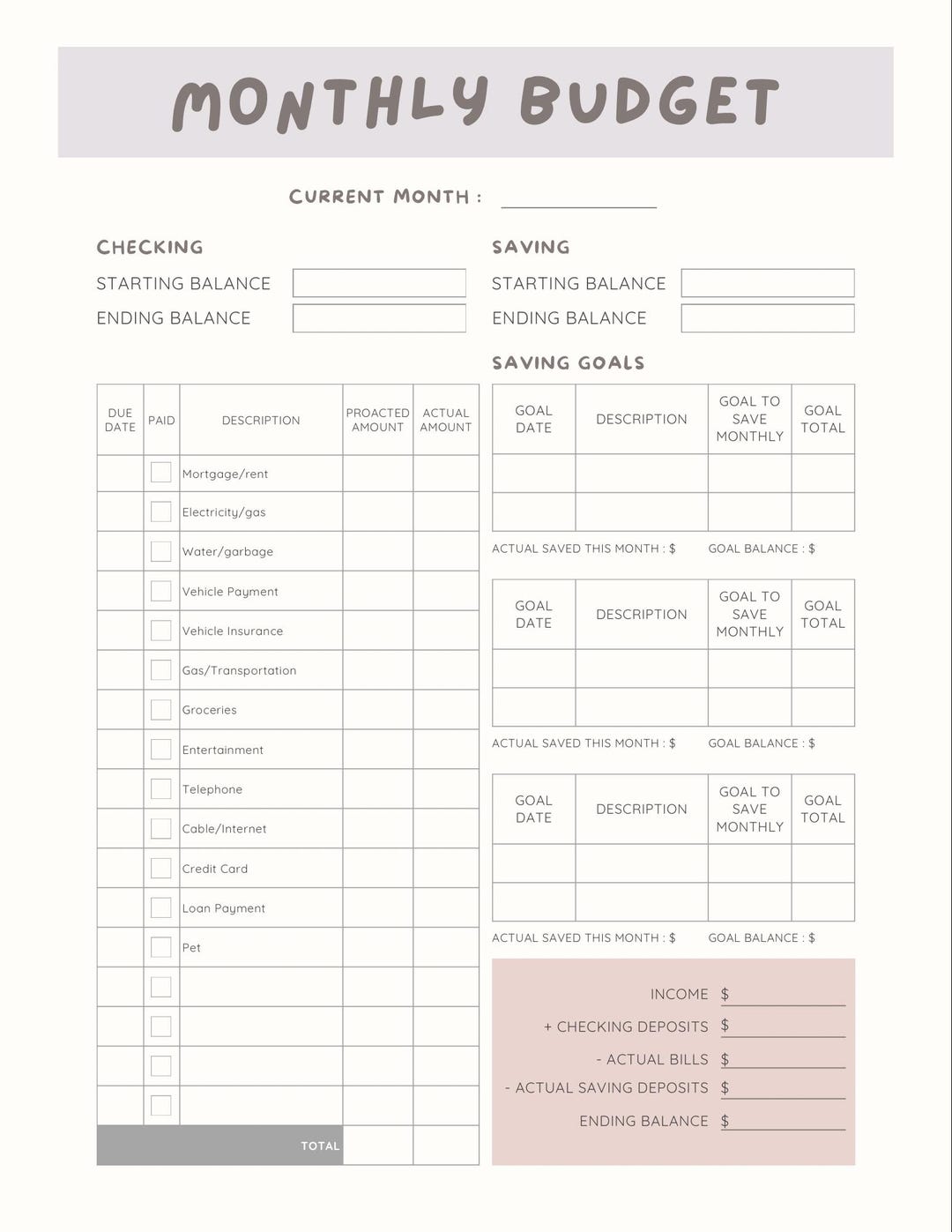 Monthly Budget Template: Financial Planning for Women - Etsy
