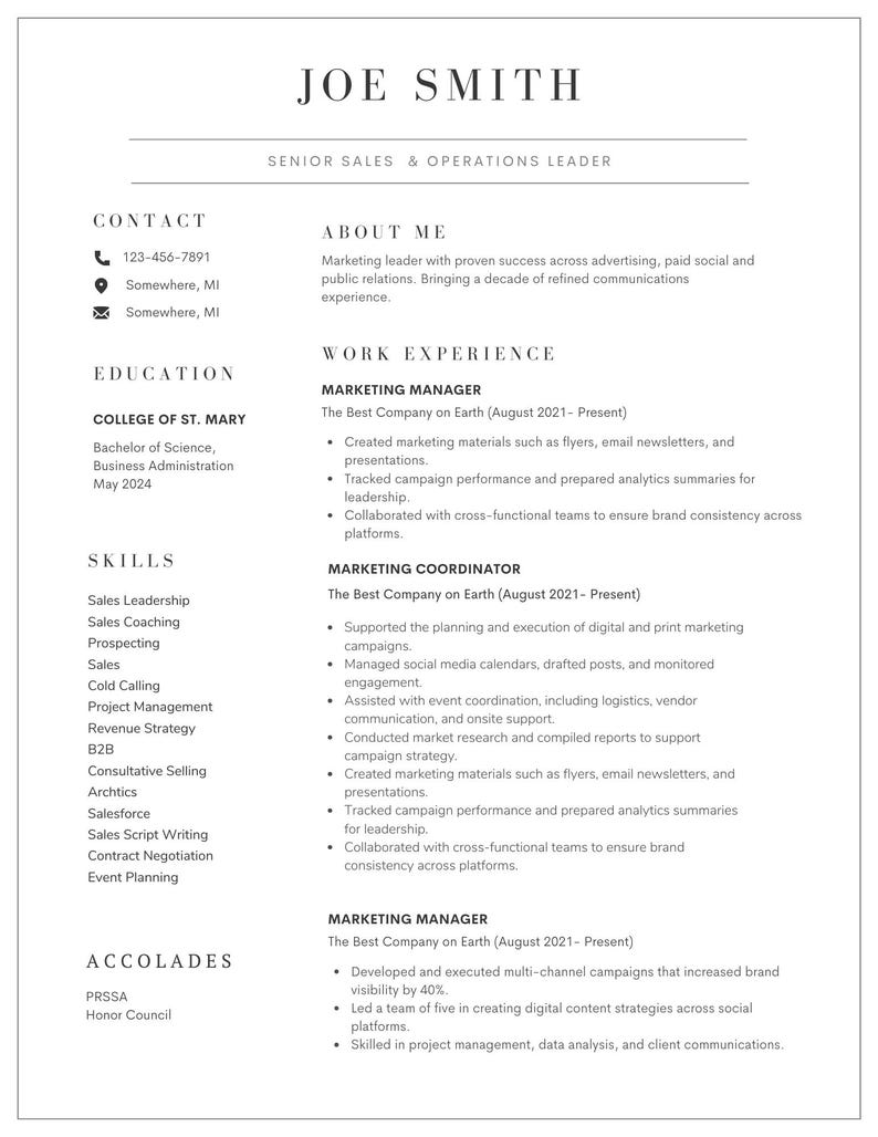 Polished & Professional Resume Template - Etsy