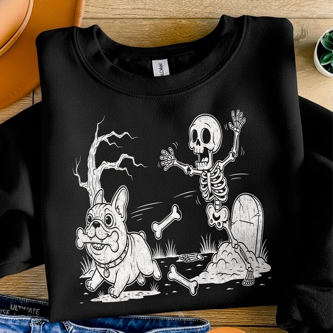 French Bulldog Stealing Bone Png | Funny Halloween Skeleton Sublimation ...