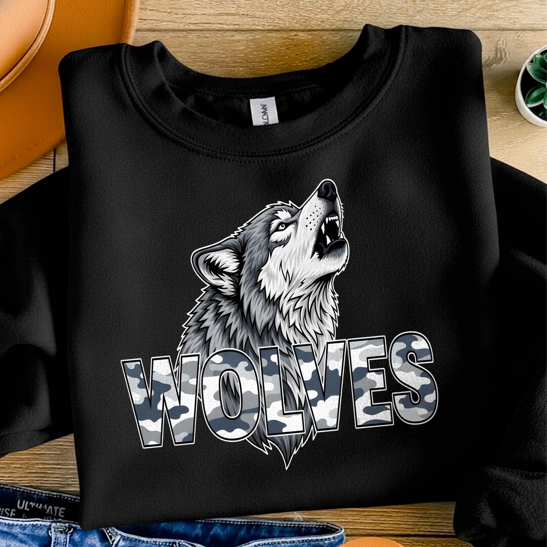 Wolves Mascot Png | Grey Camo Sublimation | Howling Wolf Head Art ...