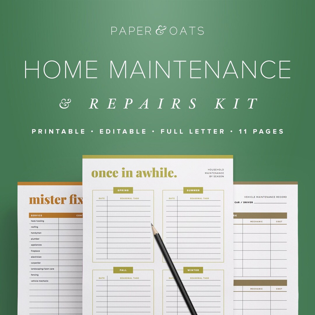 Home Maintenance Kit, Household Binder, Household Printable, Home ...