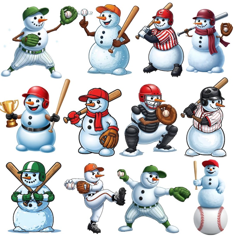 Baseball Snowman Clipart PNG, Winter Snowman PNG Bundle,cozy Season Png ...