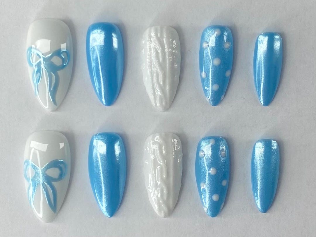 Blue Chrome & White Medium Almond. Sizing Small (3,6,5,7,9)