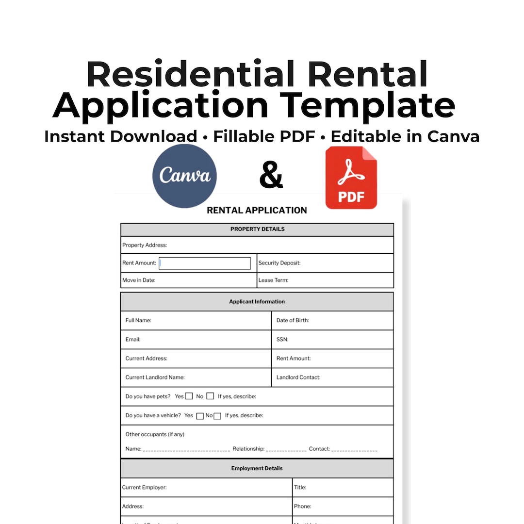 Rental Application Form | Landlord Tenant Screening (fillable PDF ...