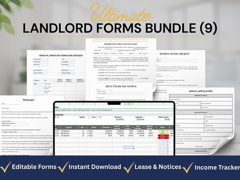 Landlord Forms Bundle, Lease Agreement, Rental Application (editable ...