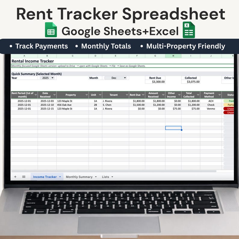 Landlord Rent Tracker Spreadsheet | Rental Income Log | Google Sheets ...
