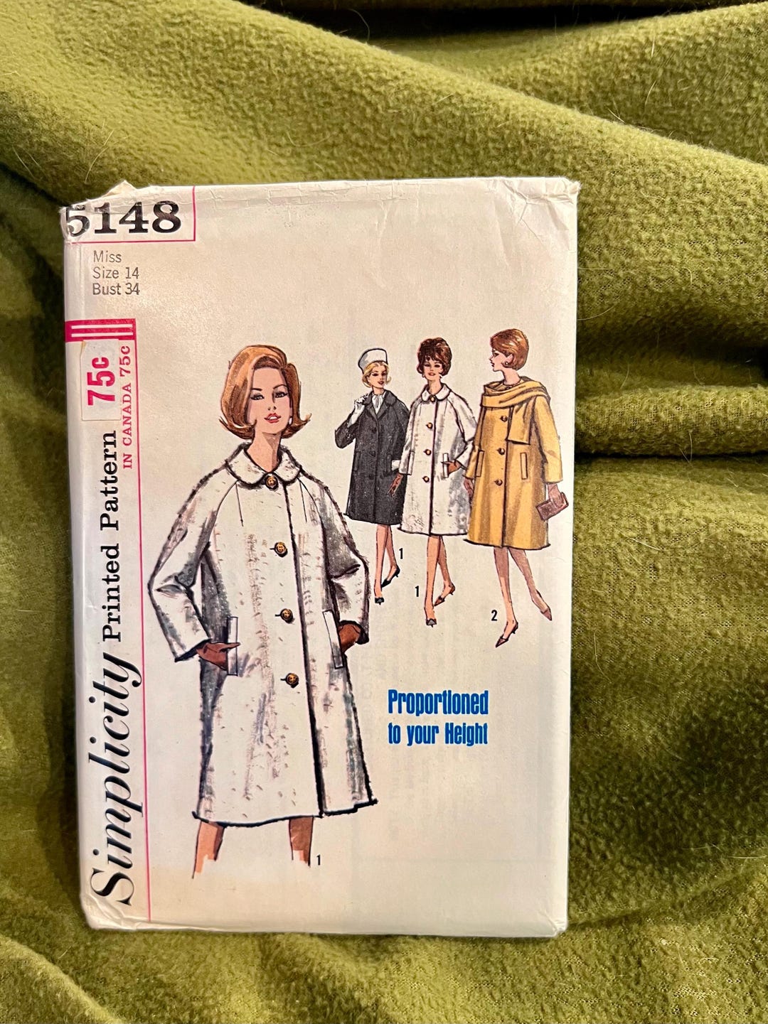 Vintage Simplicity Sewing Pattern 5148 - 60's Spring Coat W/ Raglan ...