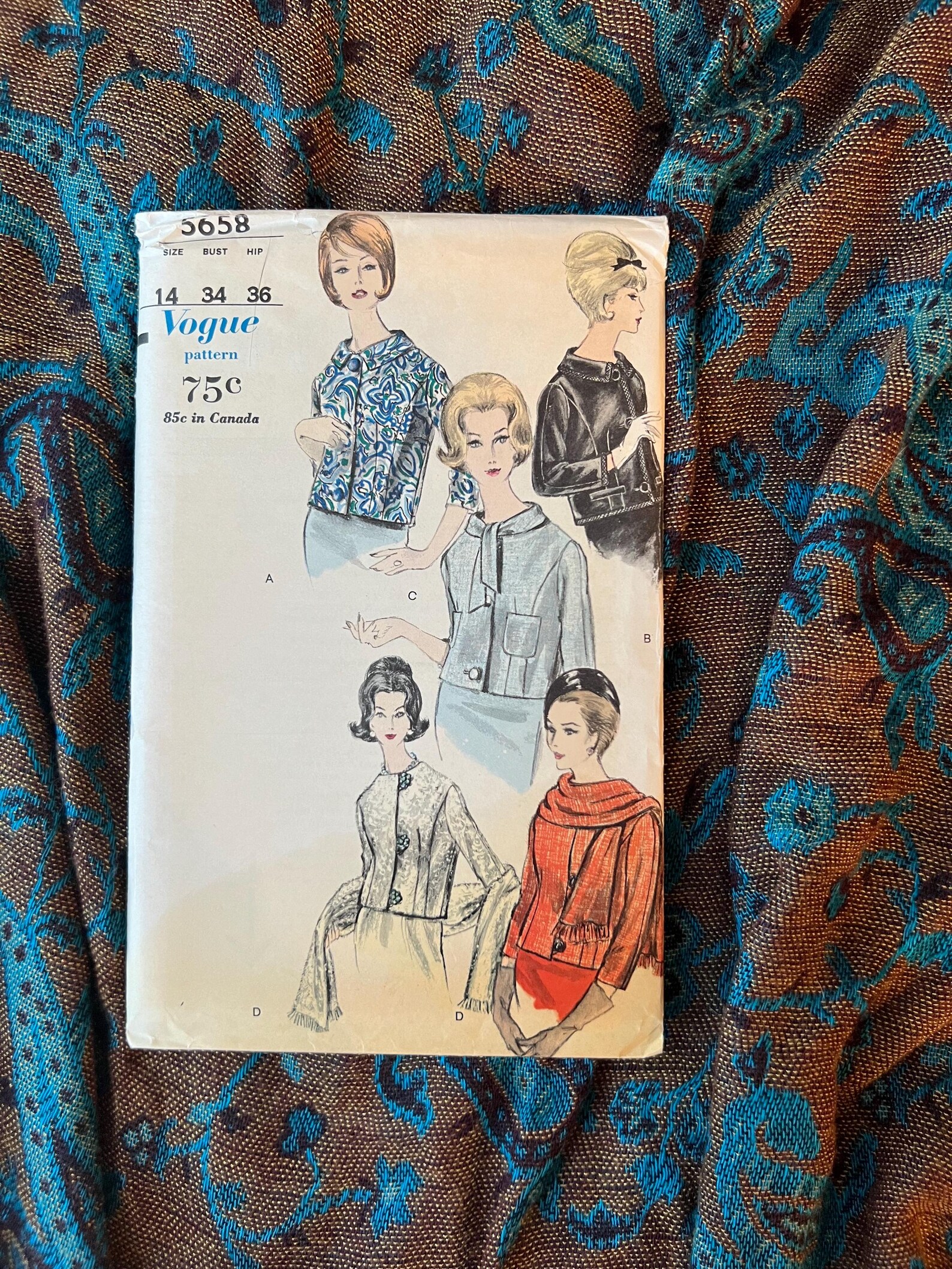 Rare Vintage Vogue Sewing Pattern 5658, 60's Semi-fitted Jacket W ...