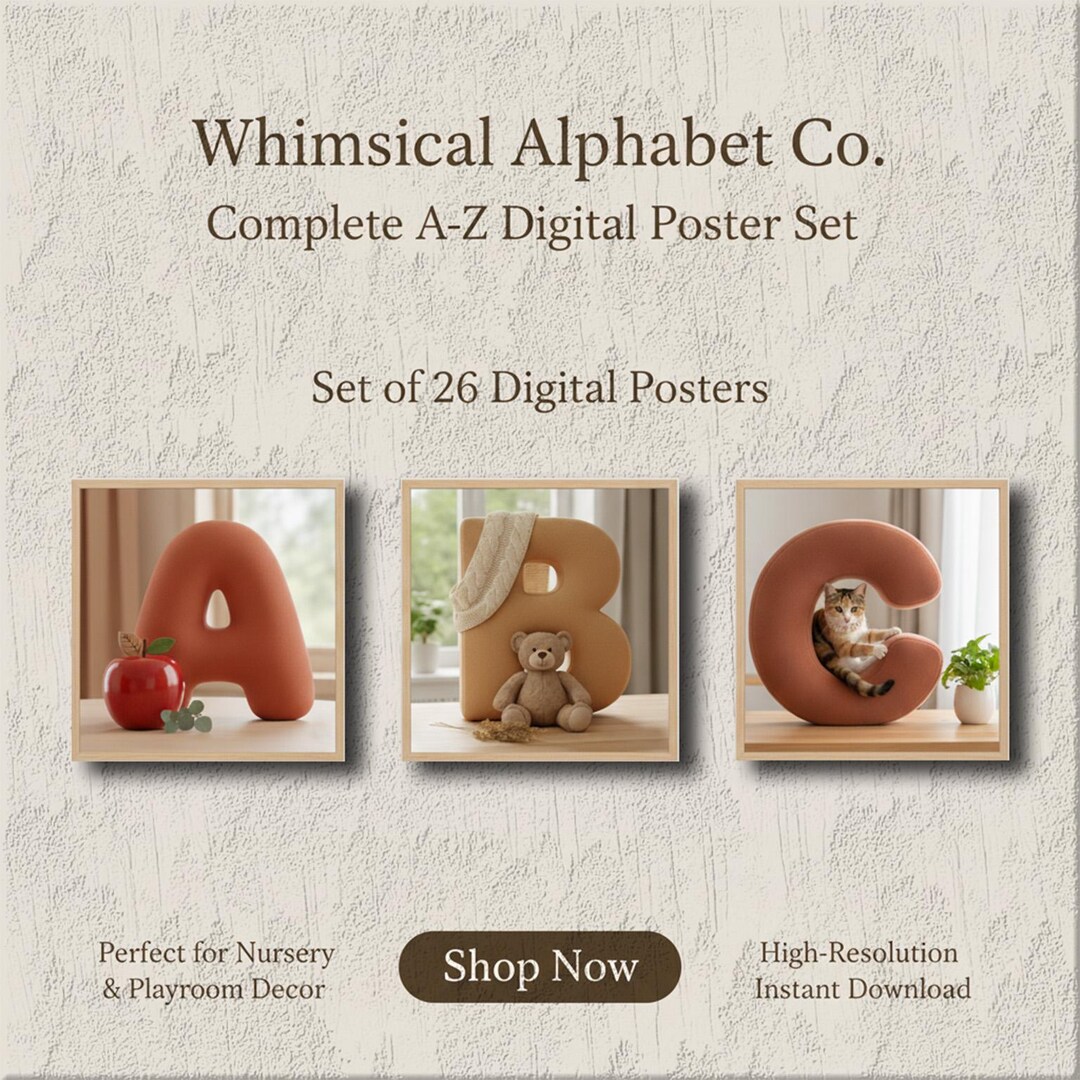 Clipart Plush Animal Alphabet Poster Set: Nursery Playroom Decor ...