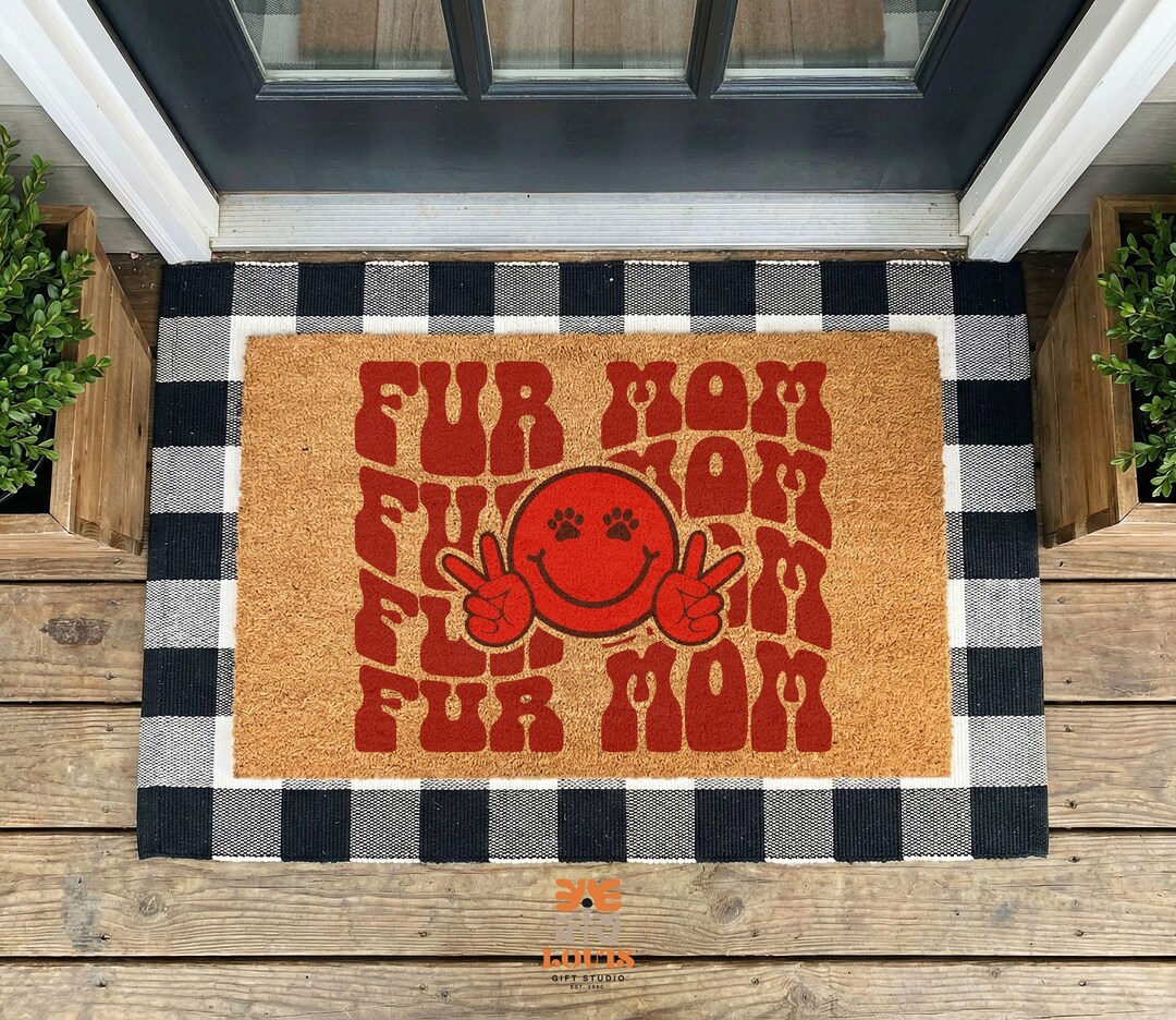 Fur Mom Doormat, Retro Pet Mom Welcome Mat, Cute Groovy Coir Front Door ...