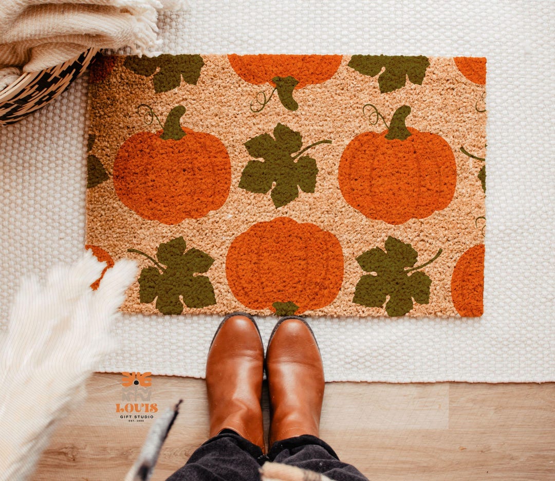 Pumpkin Leaf Doormat | Rustic Fall Welcome Mat | Autumn Farmhouse Front ...
