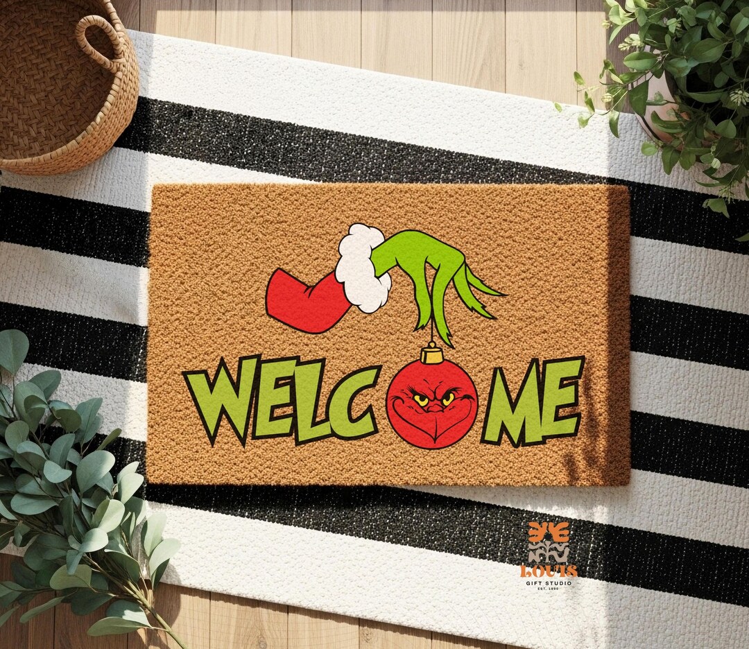 Grinch Christmas Welcome Doormat, Funny Grinch Hand Porch Mat, Holiday ...