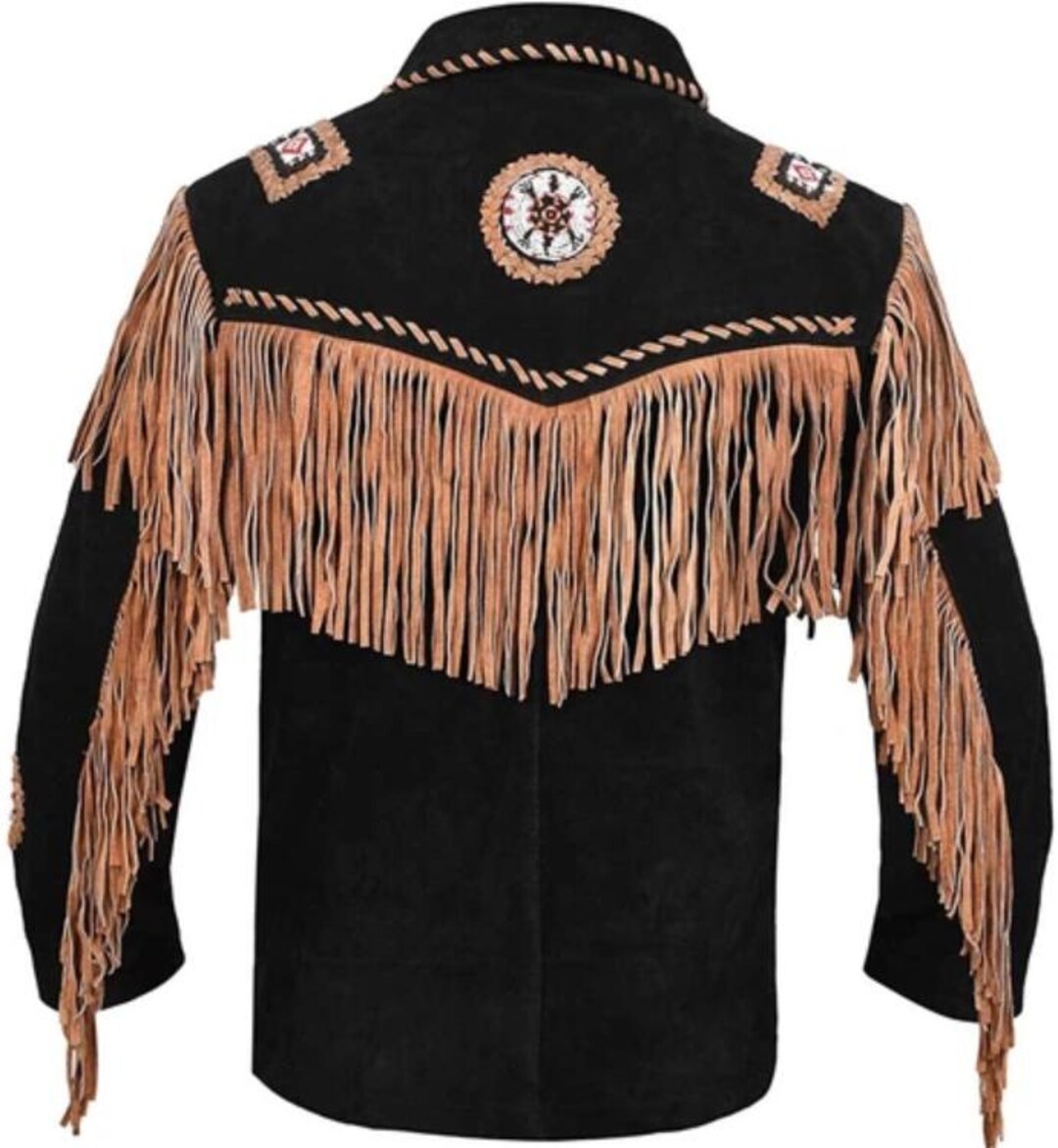 Men's Black Suede Leather Cowboy Fringe Jacket - Western Style - Etsy