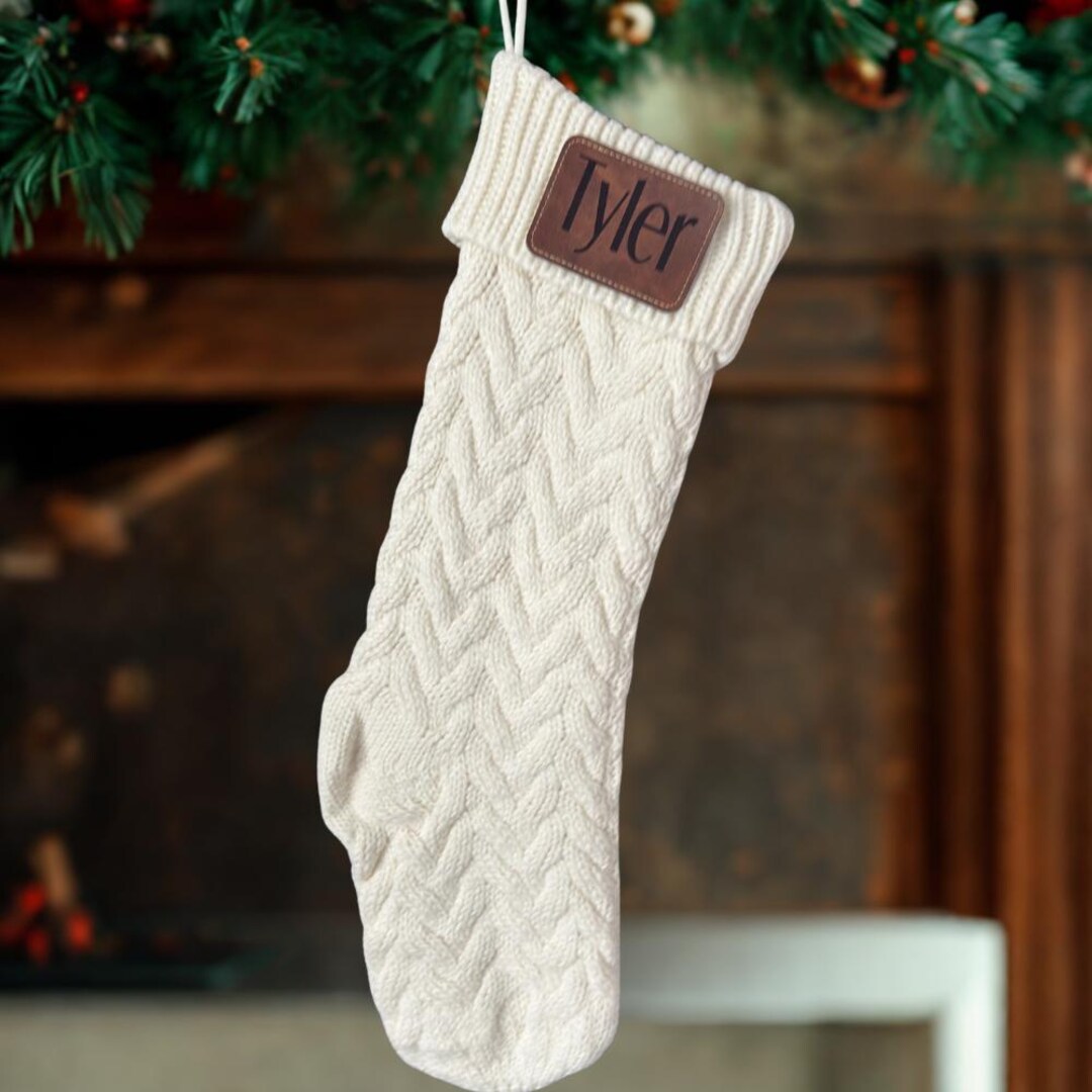 Large Personalized Christmas Stocking | 22” Knit With Custom Name Patch ...