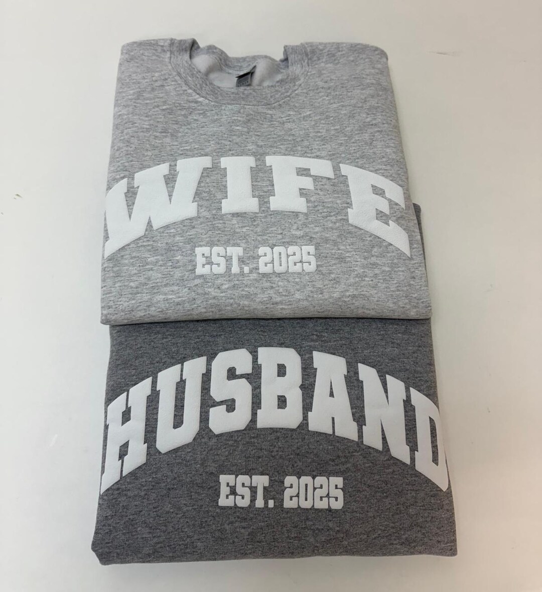 Wife Husband Custom Puff Design Sweatshirt, Tone on Tone, Honeymoon ...