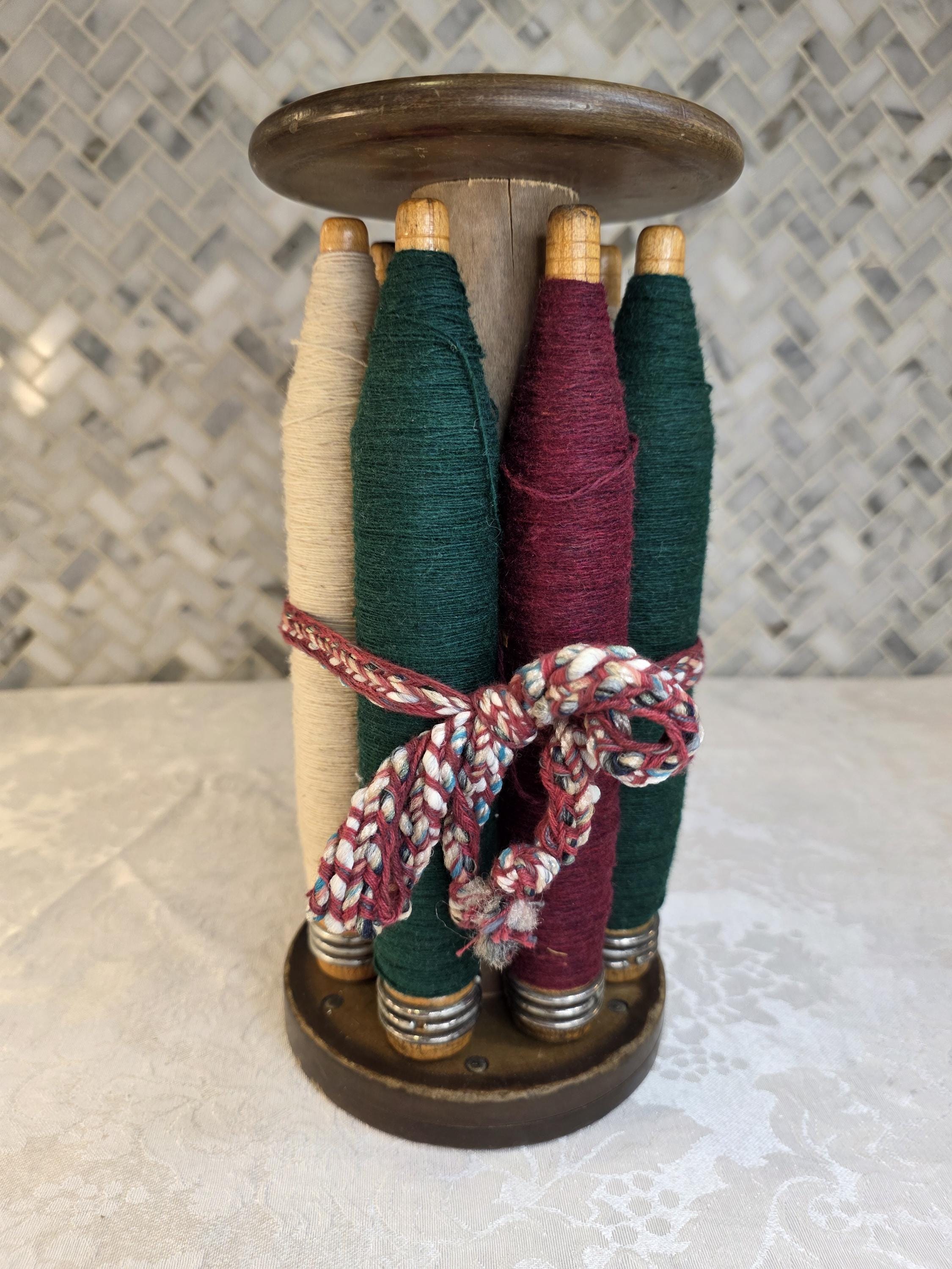 Vintage Wooden Spool Holder With Yarn Bobbins – Textile Mill Decor - Etsy